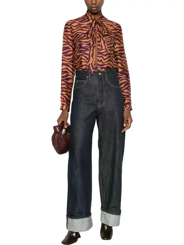 KRISTINA TI Zebra-print Pussy-bow Blouse - Orange