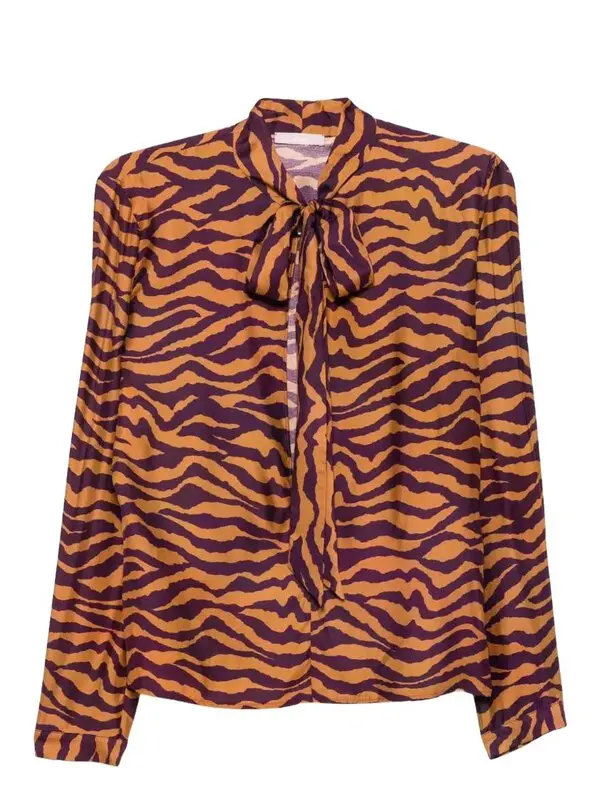 KRISTINA TI Zebra-print Pussy-bow Blouse - Orange