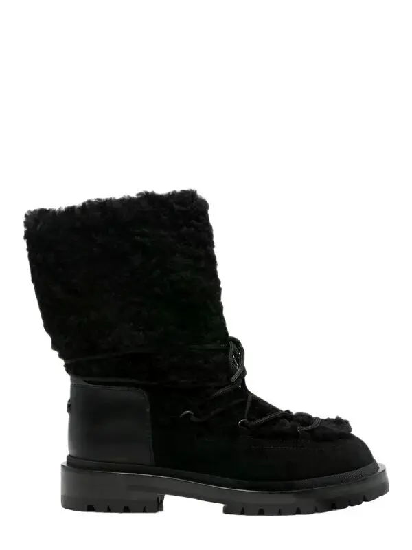 SERGIO ROSSI Shearling-trim Lace-up Boots - Black