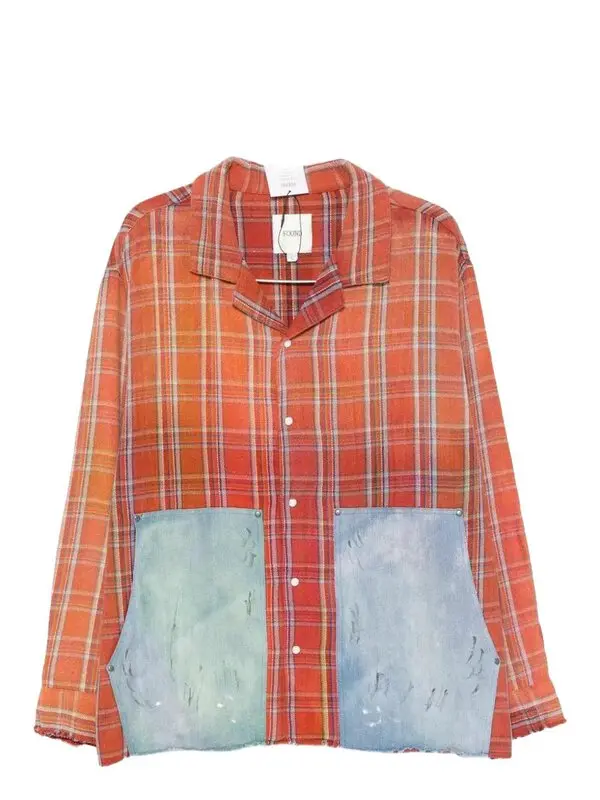 FOUND Plaid-pattern Panelled Shirt - Orange