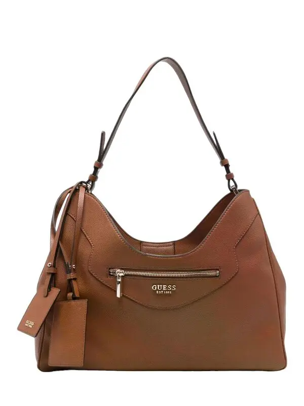 Guess Antonia Grained Leather Shoulder Bag - Brown