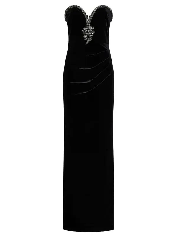 SELF-PORTRAIT Crystal-embellished Strapless Maxi Dress - Black