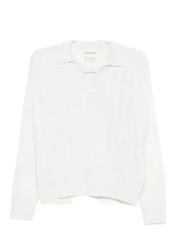 PUROTATTO Cable-knit Polo-collar Sweater - Neutrals