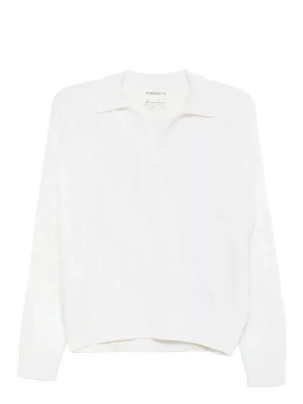 PUROTATTO Cable-knit Polo-collar Sweater - Neutrals