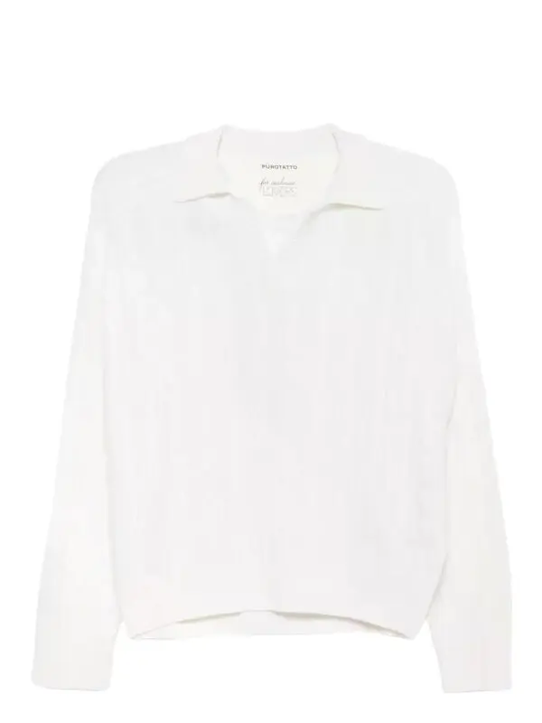 PUROTATTO Cable-knit Polo-collar Sweater - Neutrals