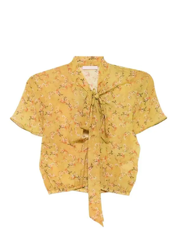 KRISTINA TI Floral-print Pussy-bow Blouse - Yellow