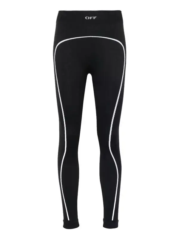 Off-White Logo-print Contrast-piping Leggings - Black