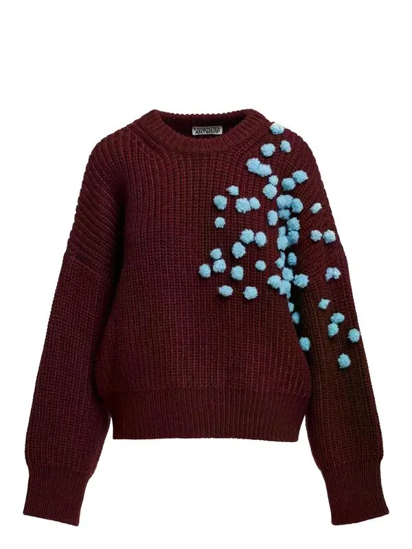 Essentiel Antwerp Pompom-embellished Chunky-knit Sweater - Red