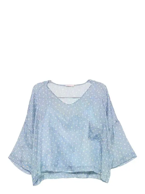 KRISTINA TI Floral-print Striped Top - Blue