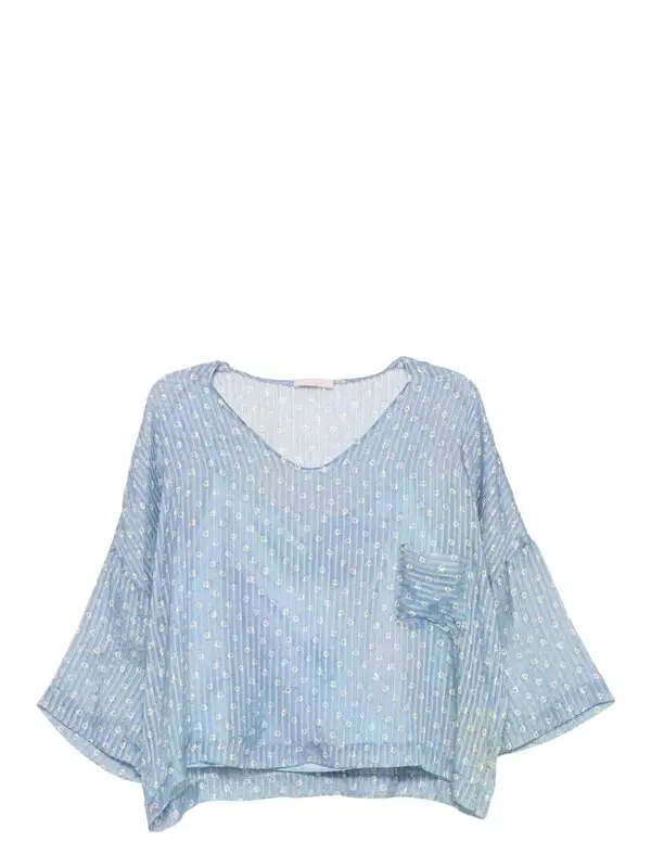 KRISTINA TI Floral-print Striped Top - Blue