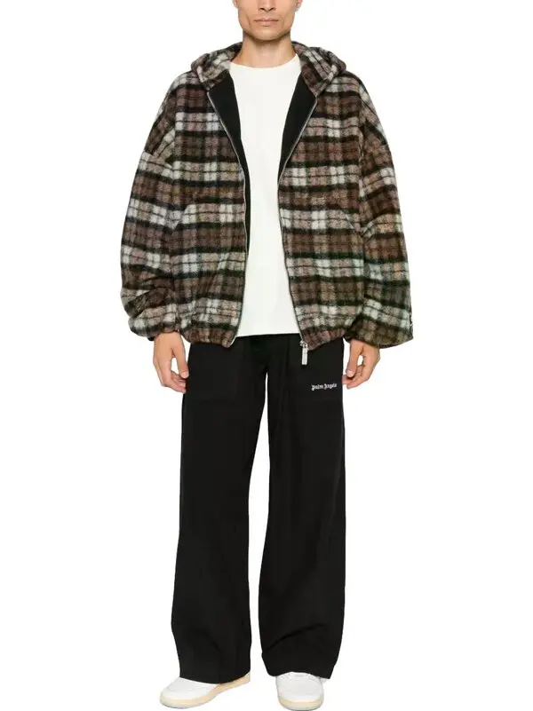 PDF Check-pattern Zip-up Hoodie - Brown