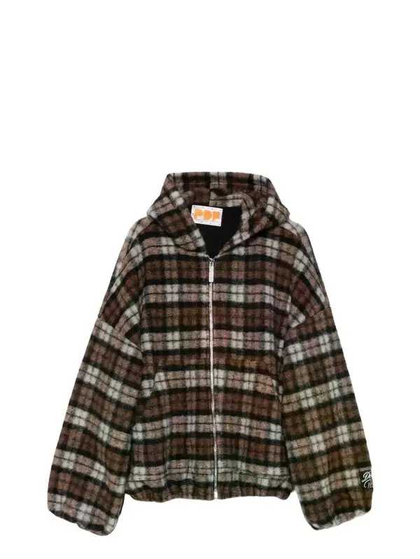 PDF Check-pattern Zip-up Hoodie - Brown