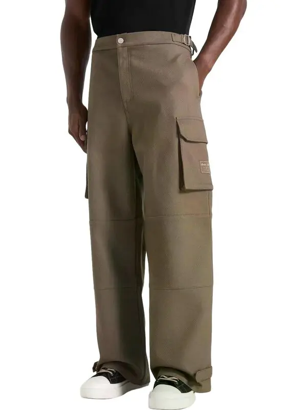 Manière De Voir Mathis In Olive Twill Signature Wide-leg Cargo Trousers - Neutrals