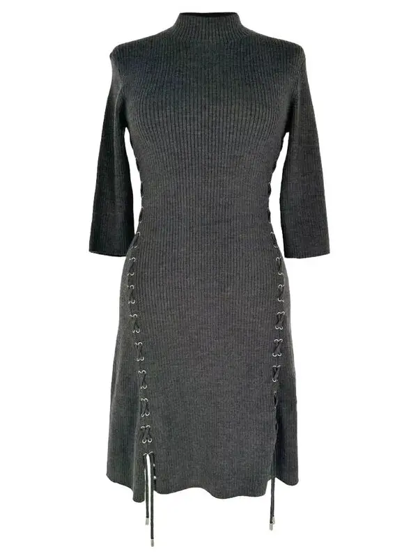 Maje Ribbed-knit Lace-up Dress - Grey
