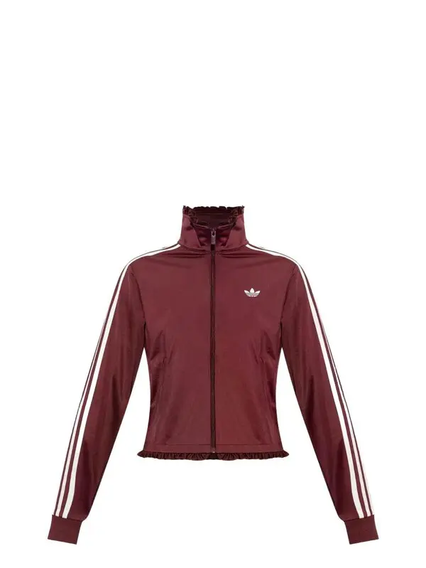 Adidas Ruffle-trimmed Striped-sleeve Zip-up Sweatshirt - Red