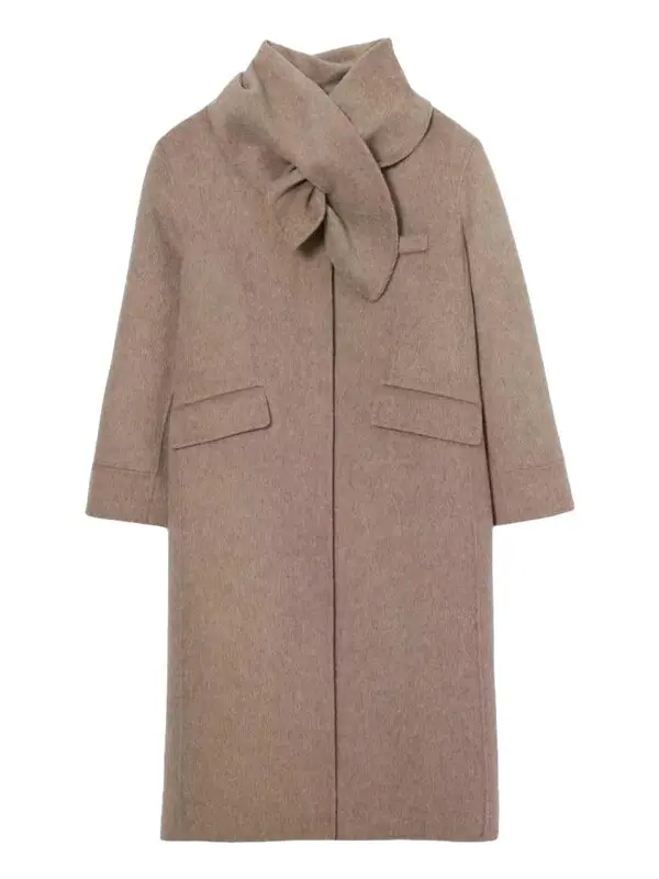 Claudie Pierlot Long Wool Scarf-collar Coat - Neutrals