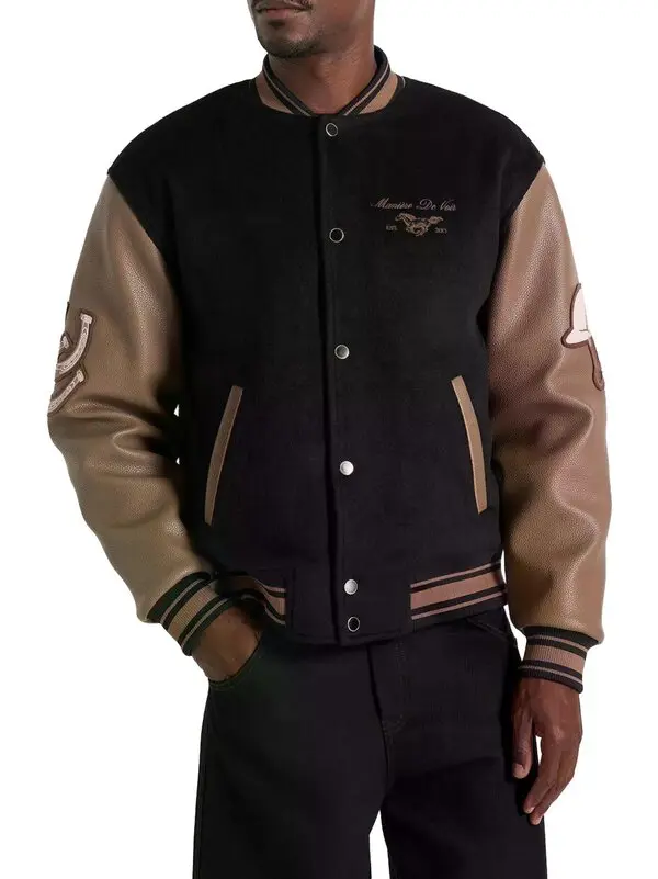 Manière De Voir Equestrian Wool-blend Varsity Jacket - Black