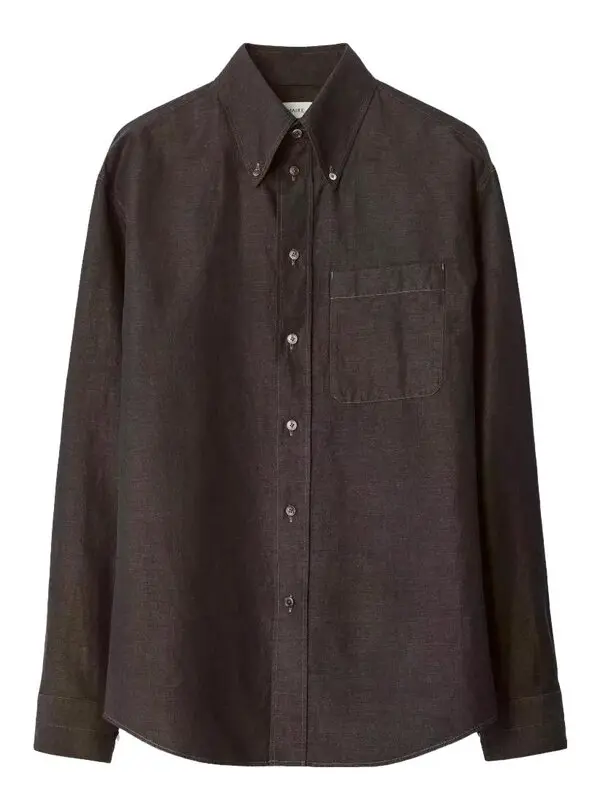LEMAIRE Button-down Shirt In Linen And Cotton Chambray - Brown