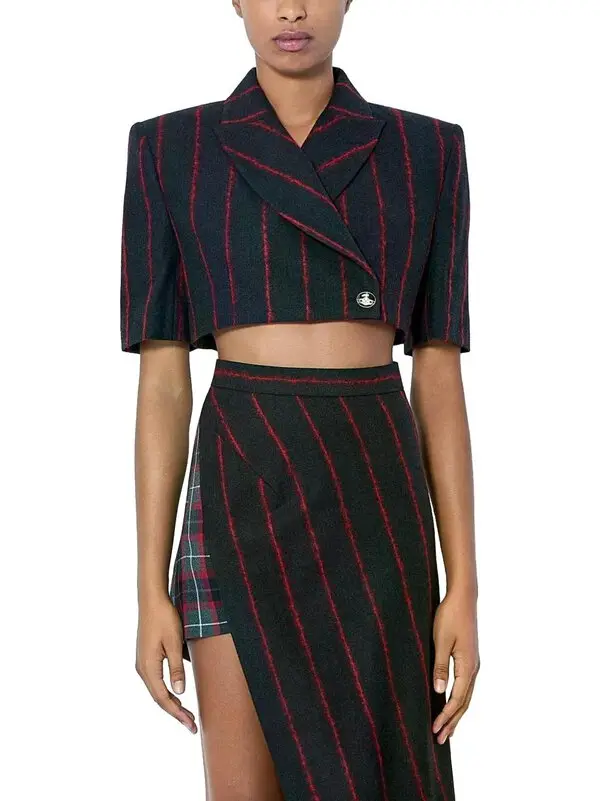 VIVIENNE WESTWOOD Cut Off Pinstripe-pattern Cropped Blazer - Grey