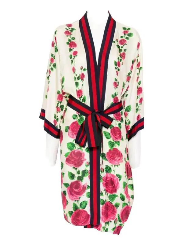 Gucci Floral-print Belted Kimono - Neutrals