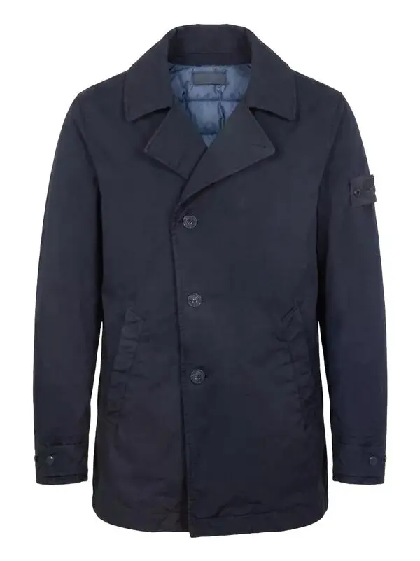 Stone Island Logo-patch Button-up Coat - Blue