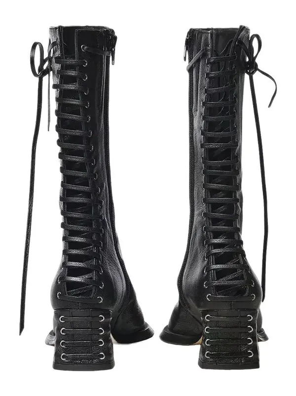 MIISTA Lace-up Pointed-toe Boots - Black