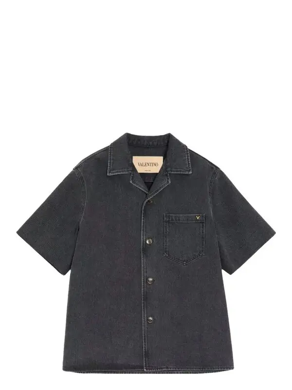 Valentino Garavani Denim Bowling Shirt With Vgold - Grey
