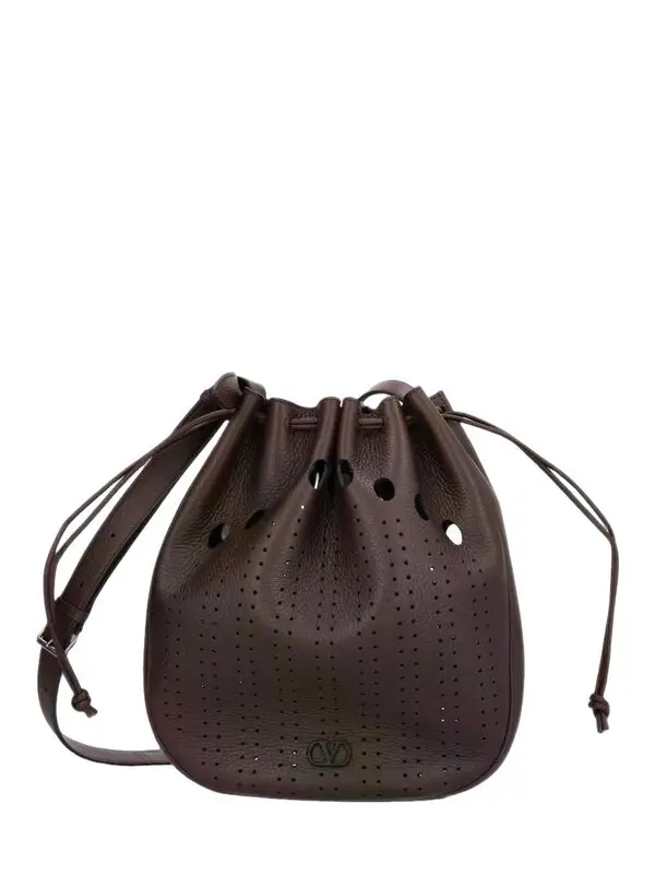 Valentino Garavani Perforated Leather Messenger Bag - Brown