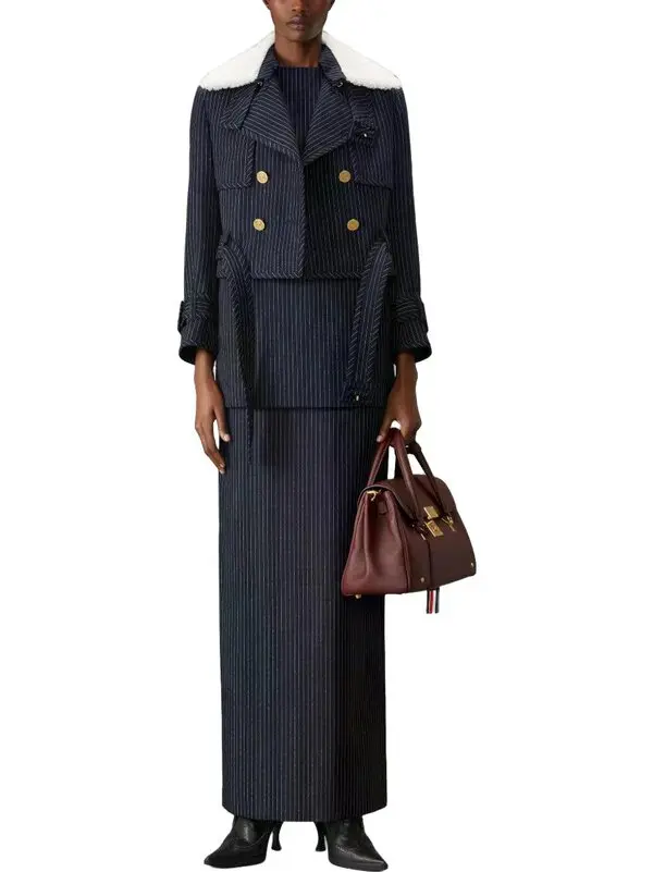 Thom Browne High Twist Wool Cropped Trench - Blue