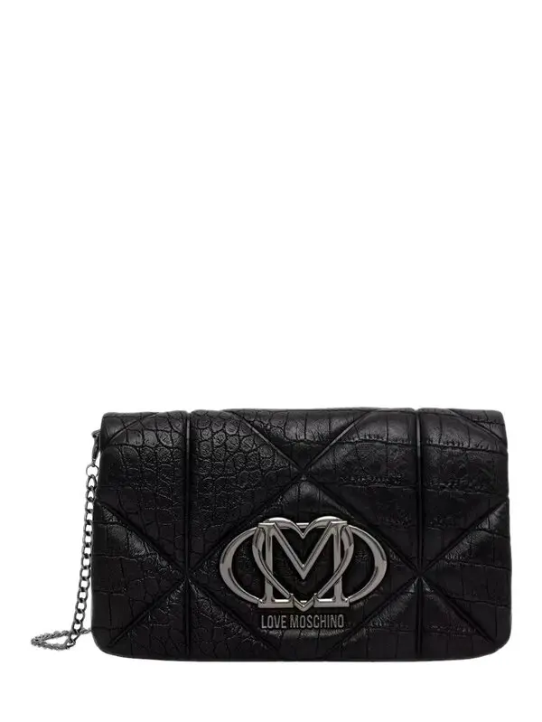 Moschino Quilted Crocodile-effect Cross Body Bag - Black