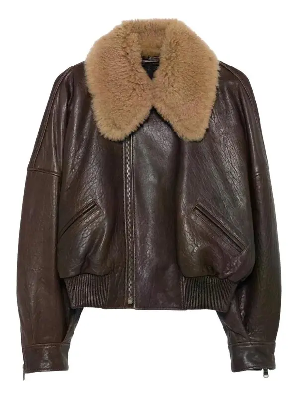 PETAR PETROV Shearling-collar Leather Jacket - Brown