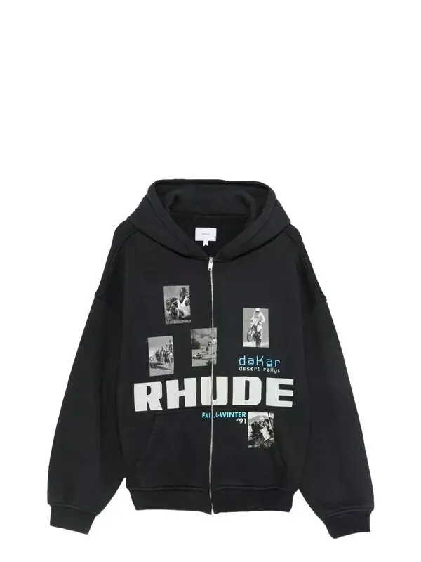 Rhude Winter 91 Rallye Graphic-print Zip-up Hoodie - Black