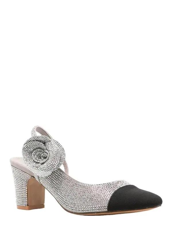 TWENTY FOURHAITCH Crystal-embellished Floral-detail Pumps - Silver