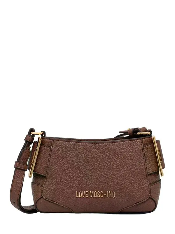 Moschino Logo-plaque Pebbled Shoulder Bag - Brown