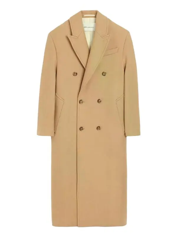 AMI Paris Long Double-breasted Wool Coat - Neutrals