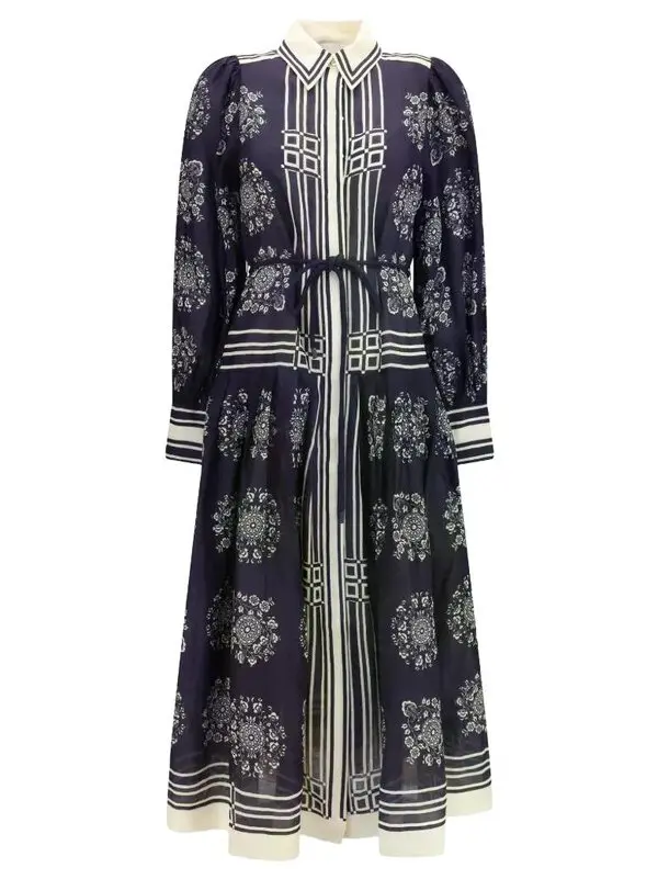 ALEMAIS Banderra Floral-print Midi Shirtdress - Blue