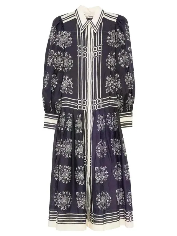 ALEMAIS Alemai Bandendra Floral Print Midi Shirtdress - Blue