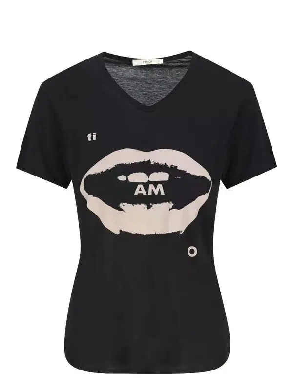 Fendi V-neck T-shirt - Black