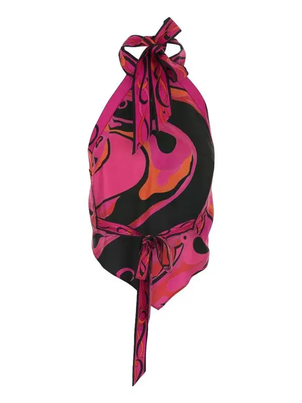 Emilio Pucci Orchidee Iride-print Halterneck Top - Black