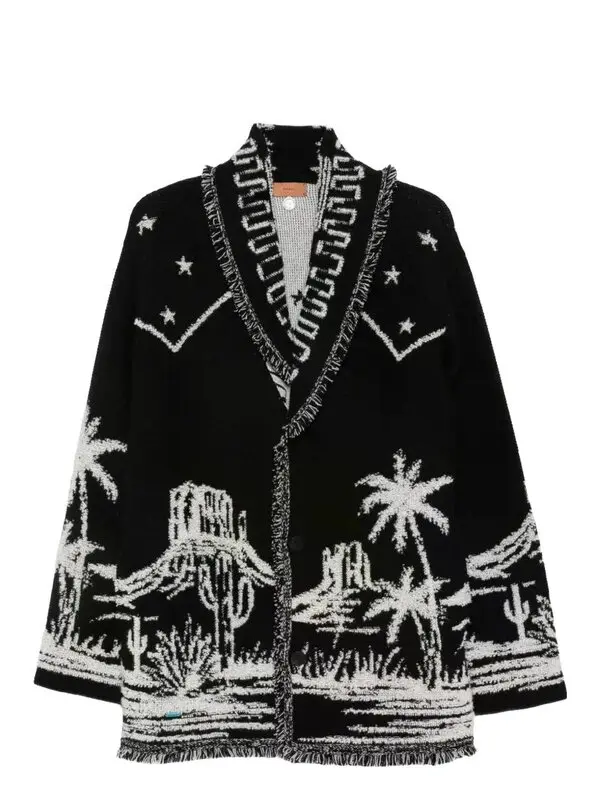 Alanui Intarsia-knit Fringed Cardigan - Black