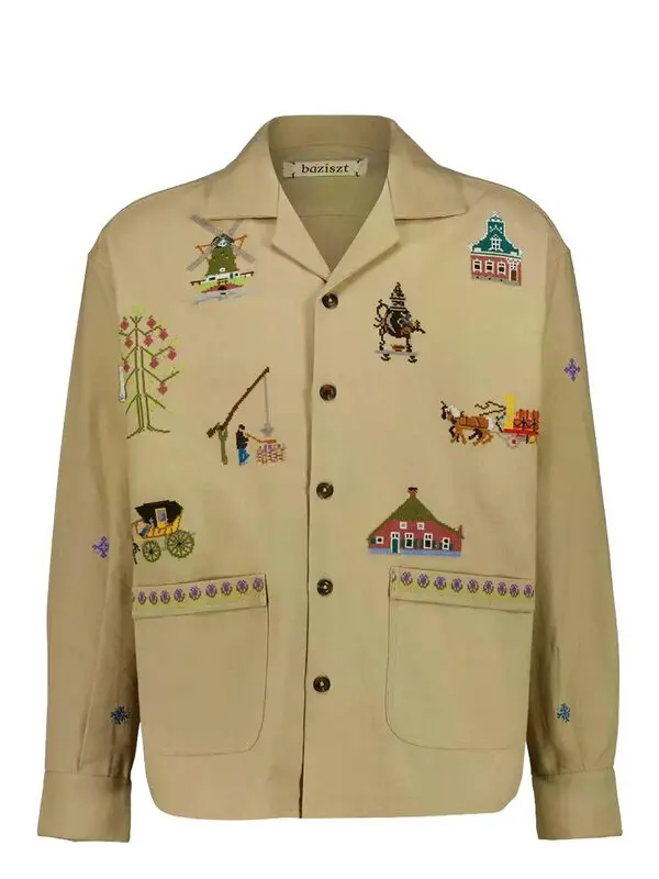 BAZISZT Tusken Embroidered Cotton Overshirt - Neutrals