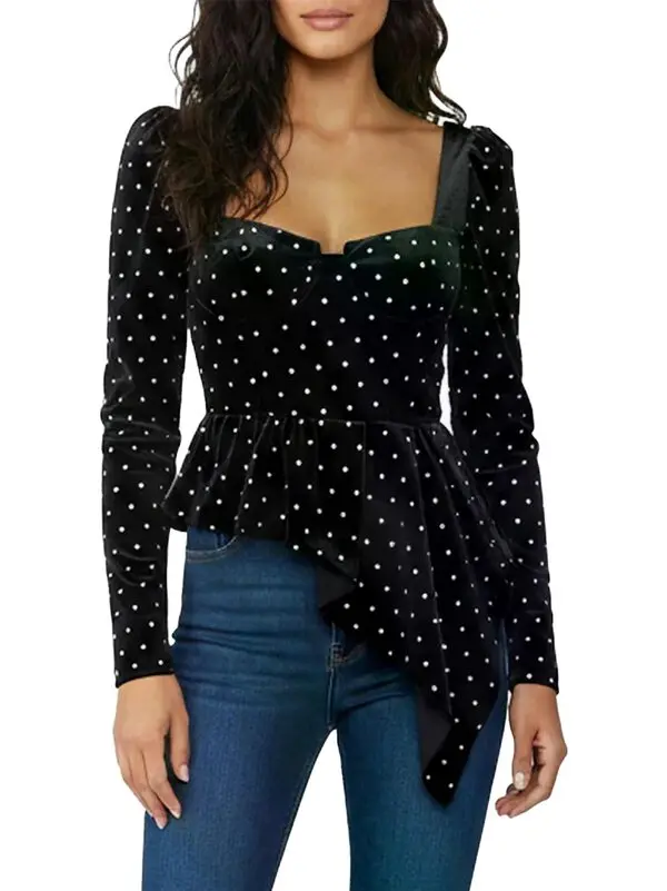 SELF-PORTRAIT Diamante Asymmetric Top - Black