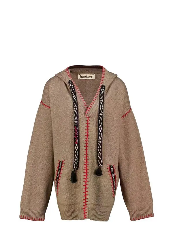 BAZISZT Kafti Whipstitch Cashmere Hoodie - Neutrals