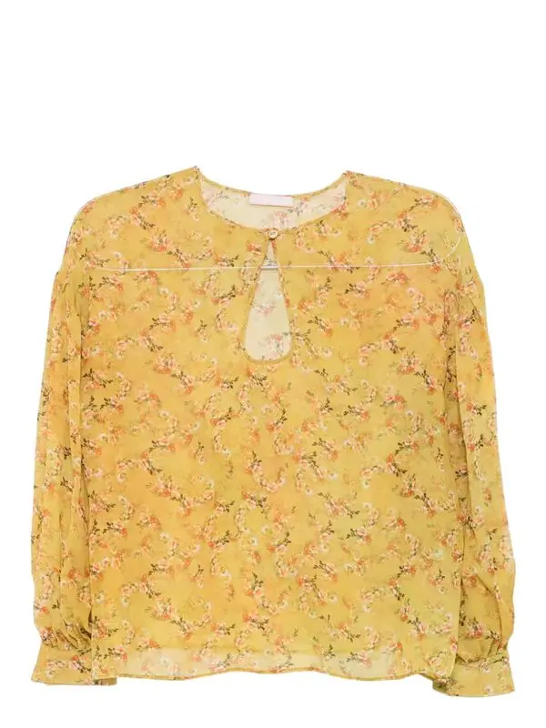 KRISTINA TI Floral-print Keyhole-detail Blouse - Yellow