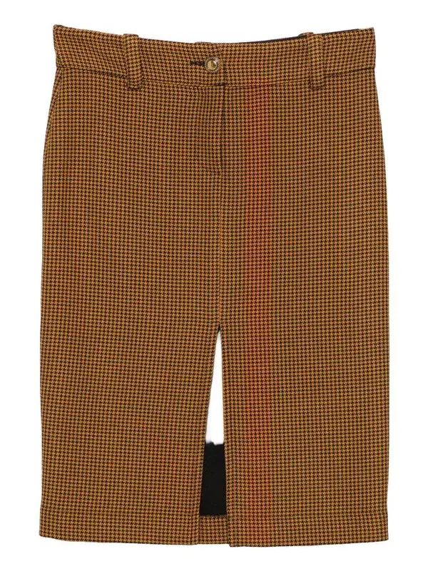KRISTINA TI Houndstooth-pattern Slit-detail Midi Skirt - Brown