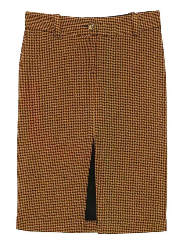 KRISTINA TI Houndstooth Midi Skirt - Brown