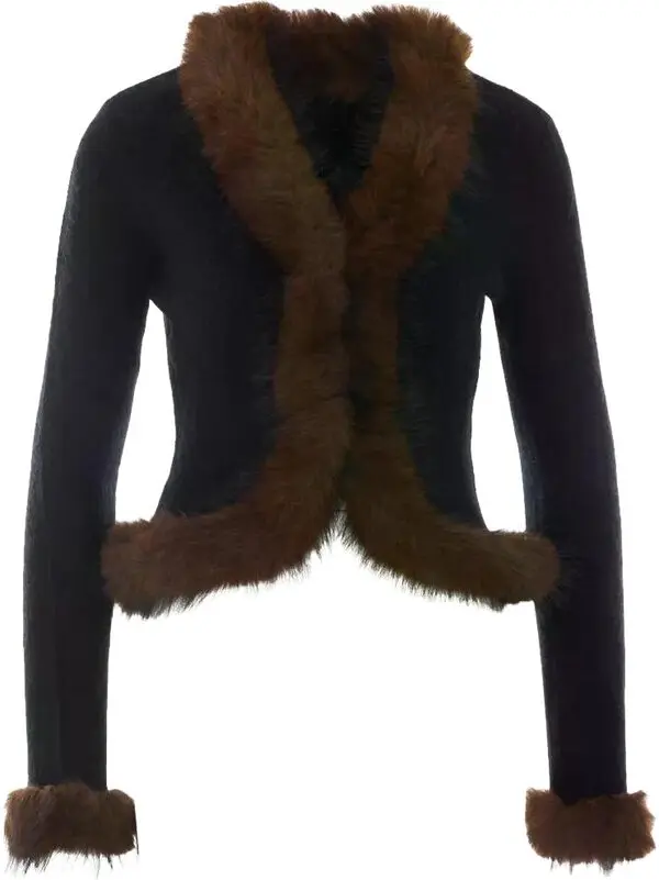 SELF-PORTRAIT Faux Fur Knit Cardigan - Black