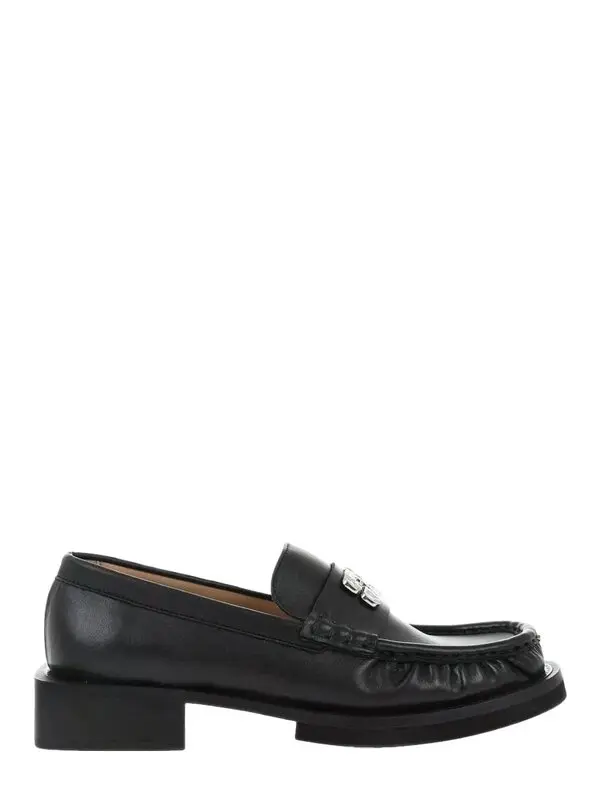 GANNI Logo-plaque Leather Loafers - Black