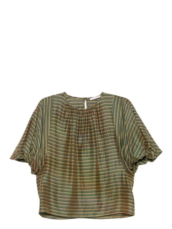 KRISTINA TI Striped Puffed-sleeve Blouse - Green