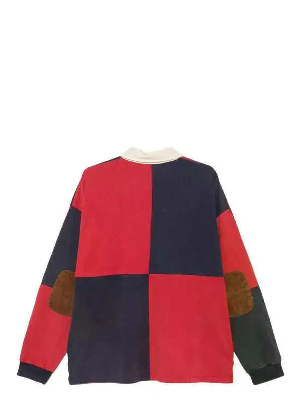 FOUND Crestfield Rugby Patchwork Long-sleeve Polo Shirt - Red